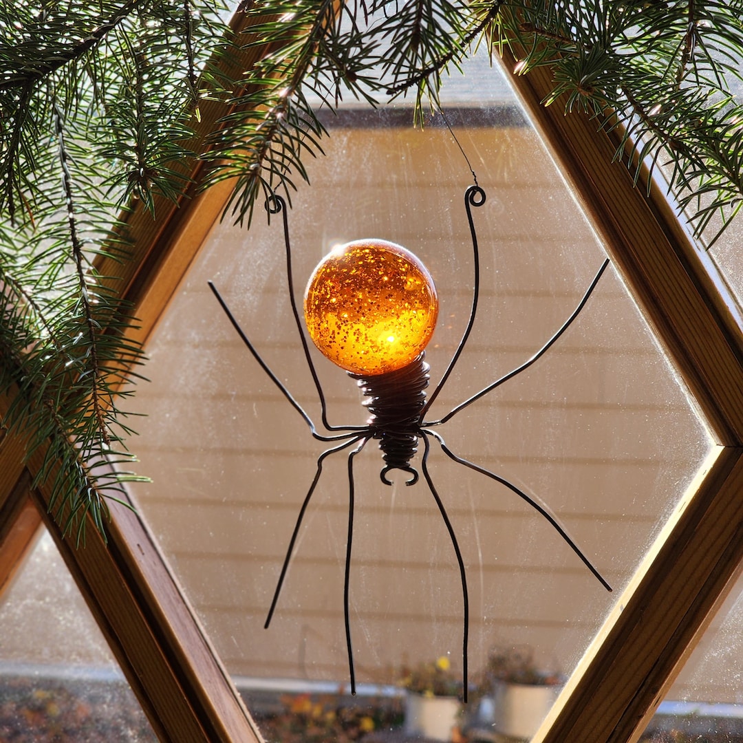 Orange With Golden Sparklies Sun Catcher Window Spider Hanging Art ...