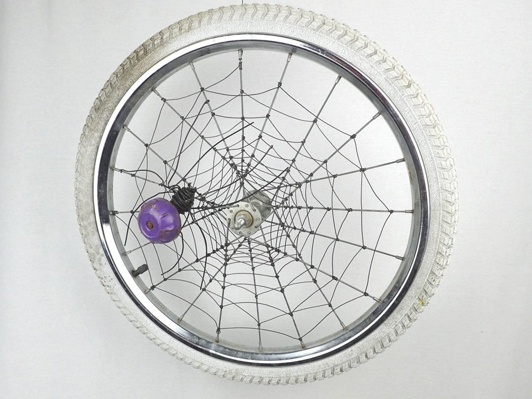 Bicycle Wheel Spider Web With Vintage Purple Bell Spider - Etsy