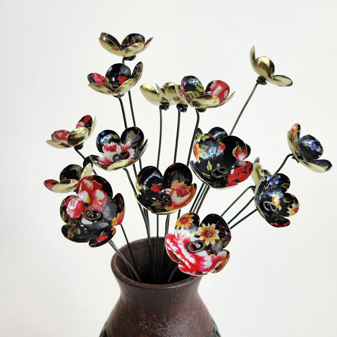 Floral Boudoir Bouquet of Forever Blooming Tin Flowers Red and Black ...