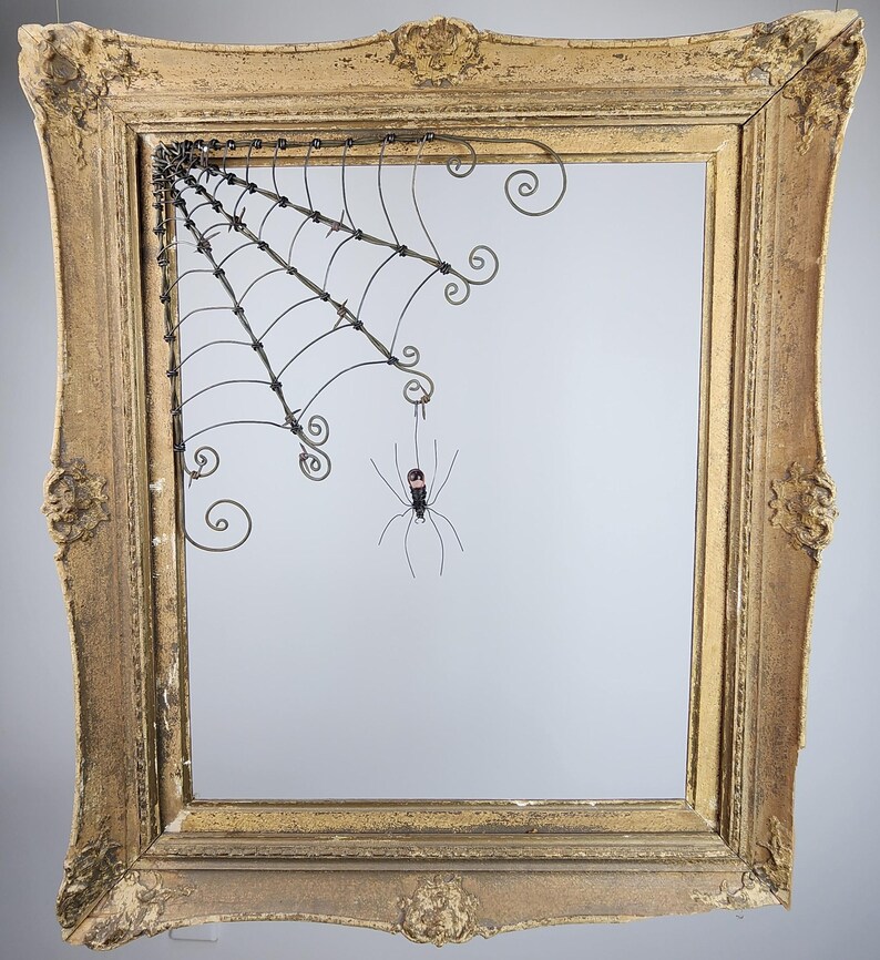 Lovely Pink Glass Spider Dangles From 12" Barbed Wire Corner Spider Web ...