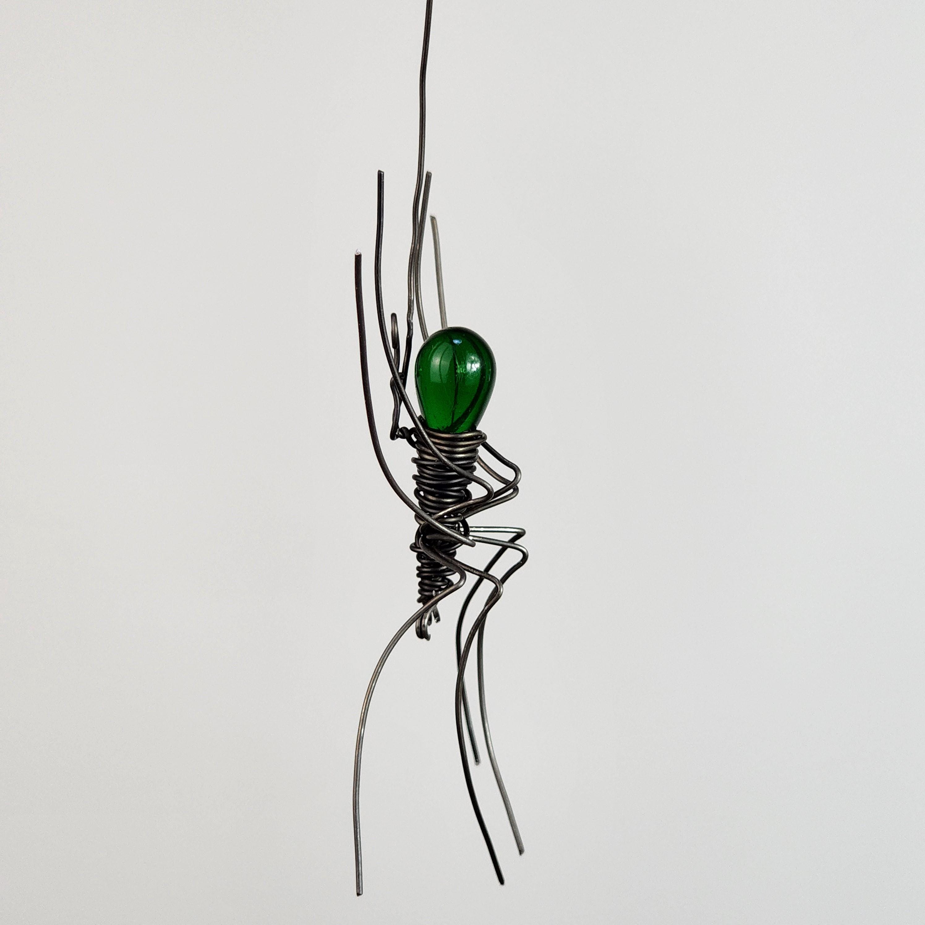 Czechoslovakian Green Spider Dangles From 12" Barbed Wire Corner Spider ...