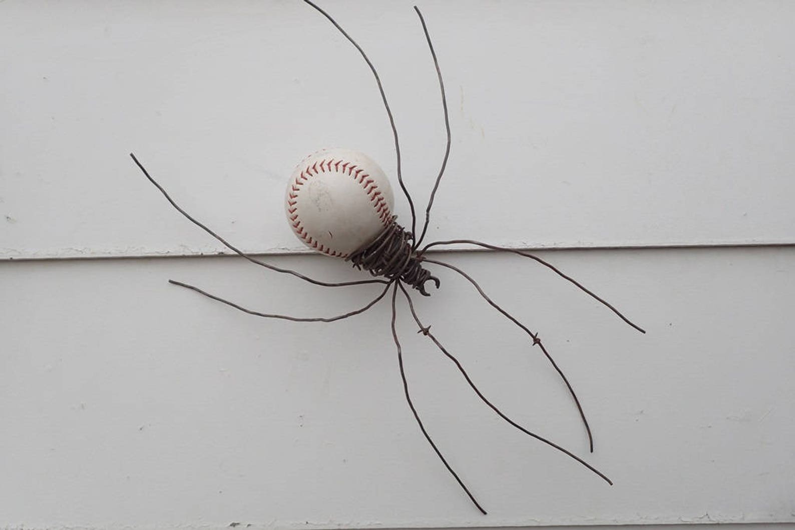 Large Softball and Barbed Wire Spider Repurposed Wire Art - Etsy