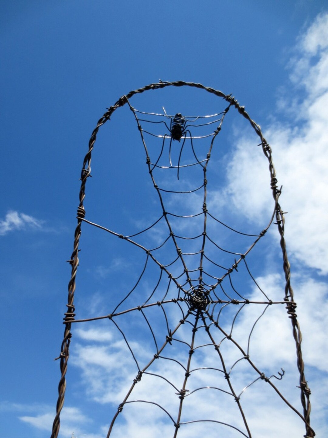 Spider in A Tattered Web Barbed Wire Garden Trellis Made to Order - Etsy