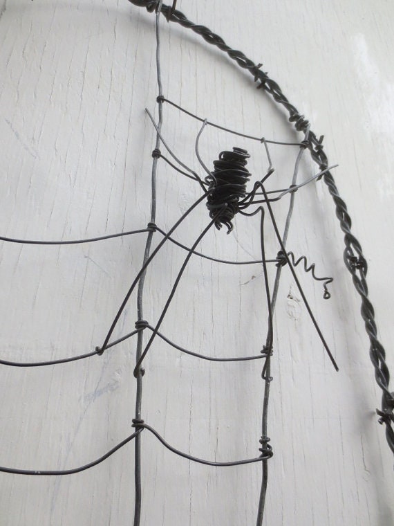 48" Tall Spider in A Tattered Web Barbed Wire Garden Trellis Made to ...