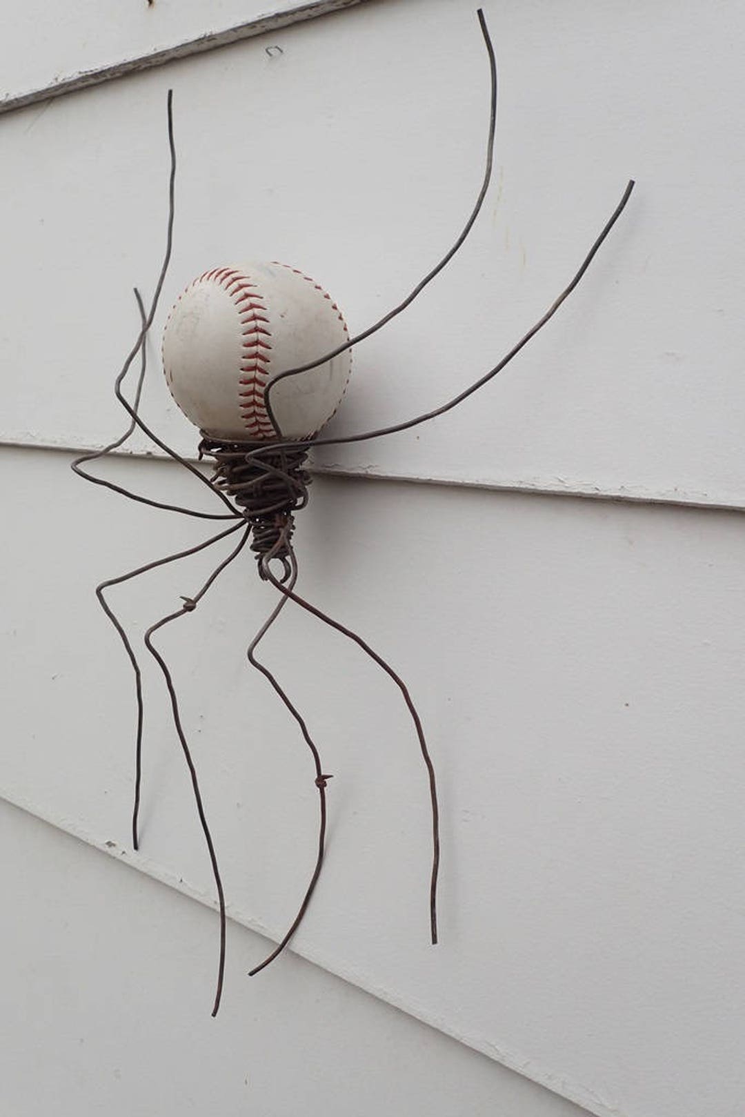 Large Softball and Barbed Wire Spider Repurposed Wire Art - Etsy
