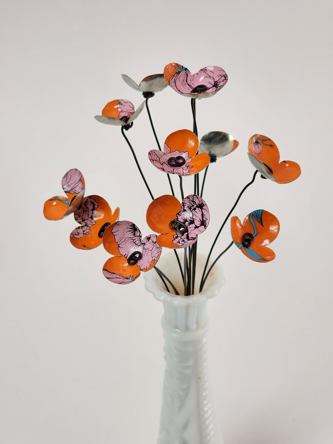 Orange and Pink Bouquet of Forever Blooming Tin Flowers, Free Shipping ...