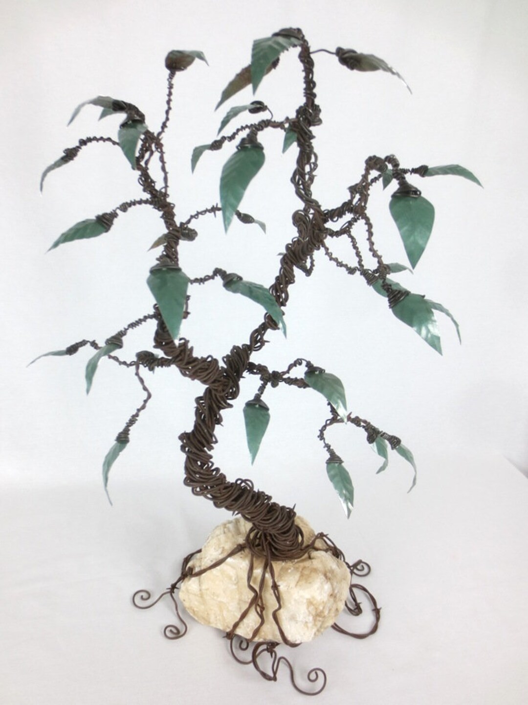 Twisted Barbed Wire Tree With Metal Leaves Reclaimed Sculpture - Etsy