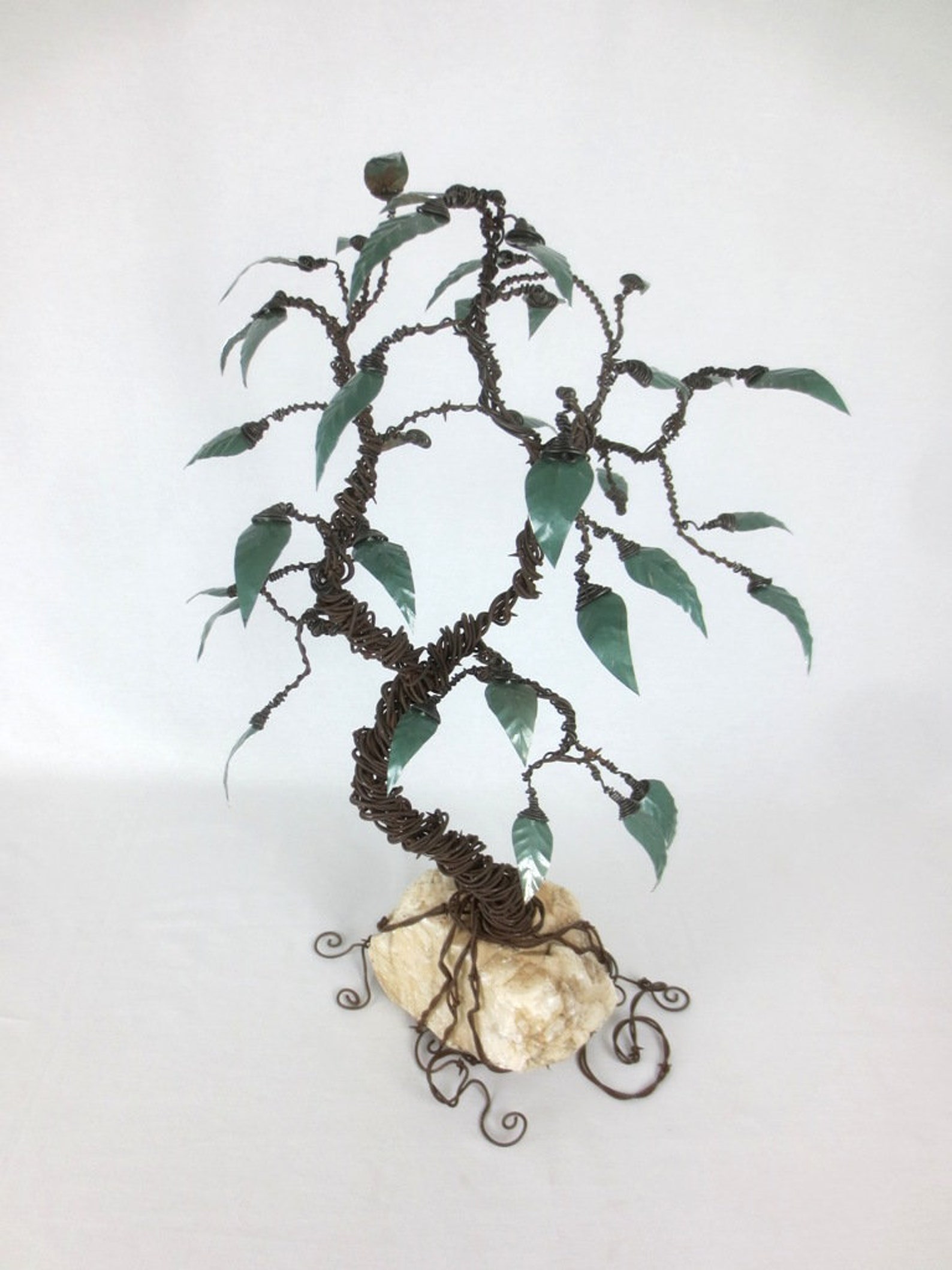 Twisted Barbed Wire Tree With Metal Leaves Reclaimed Sculpture - Etsy