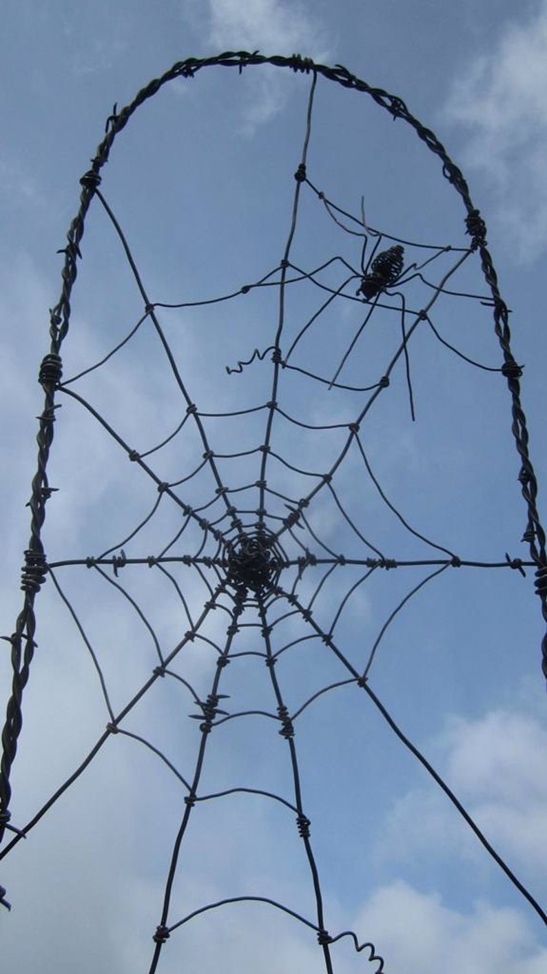 Tattered Web and Spider Barbed Wire Garden Trellis, Made to Order - Etsy