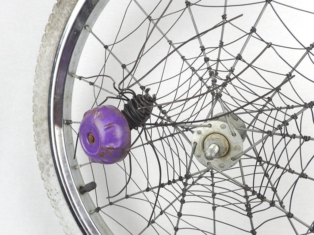 Bicycle Wheel Spider Web With Vintage Purple Bell Spider | Etsy