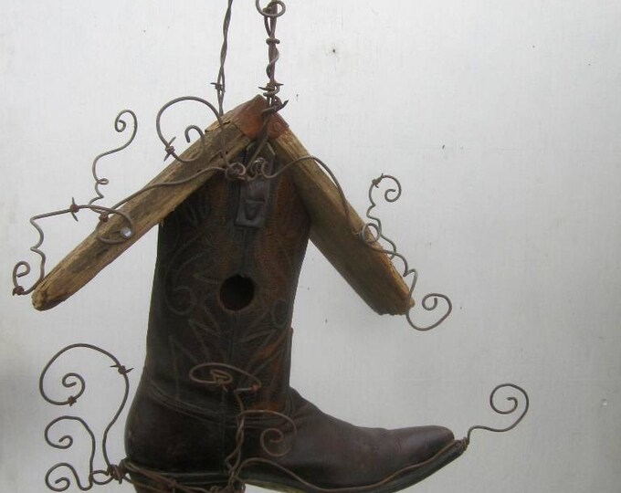 Montana Cowboy Boot Birdhouse With Barbed Wire Western Repurposed Art ...