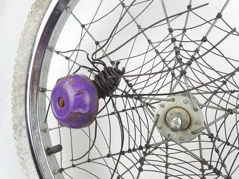 Bicycle Wheel Spider Web With Vintage Purple Bell Spider - Etsy