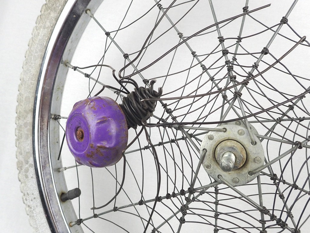 Bicycle Wheel Spider Web With Vintage Purple Bell Spider | Etsy