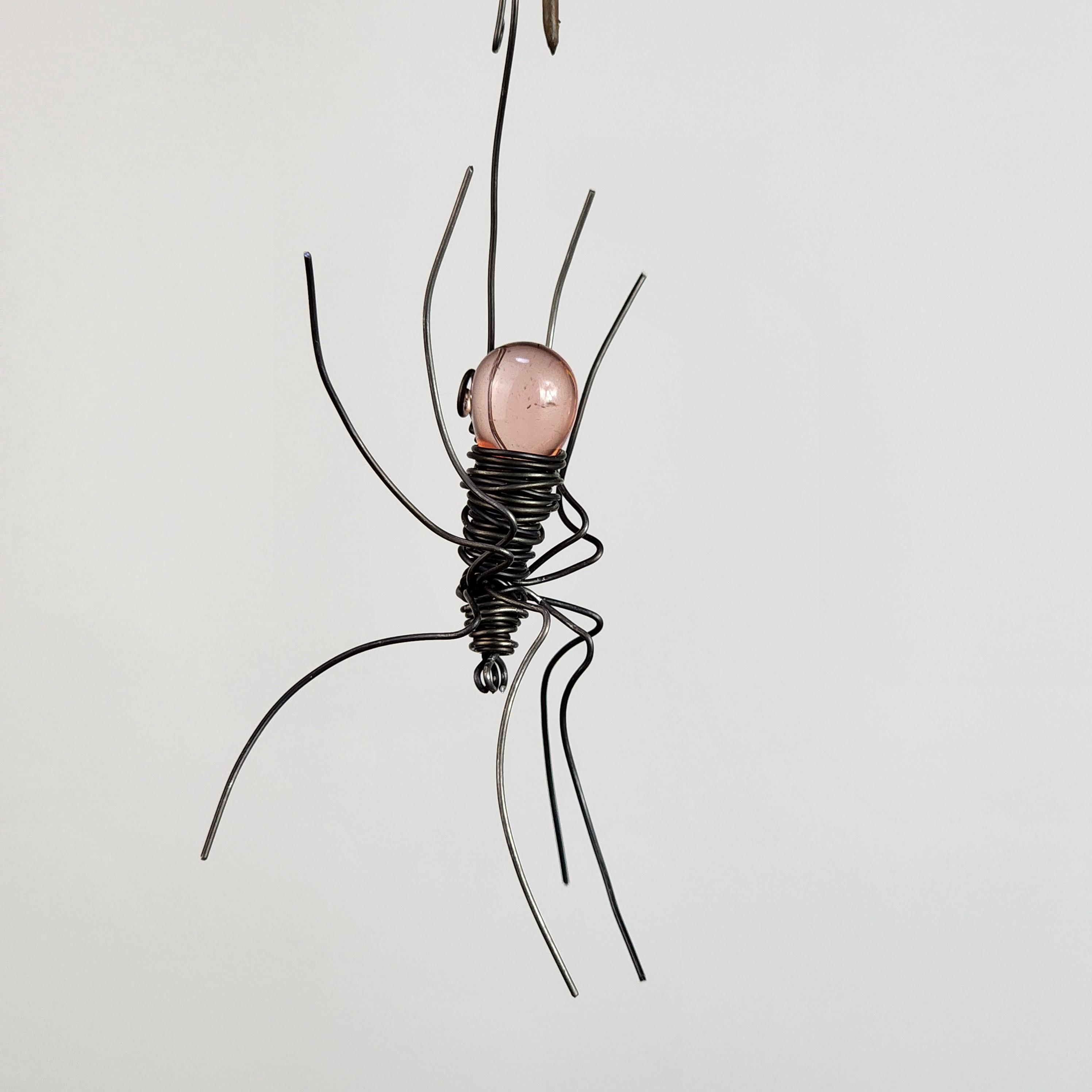 Lovely Pink Glass Spider Dangles From 12" Barbed Wire Corner Spider Web ...