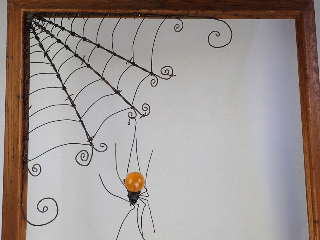 18" Barbed Wire Corner Spider Web With Orange Spider - Etsy