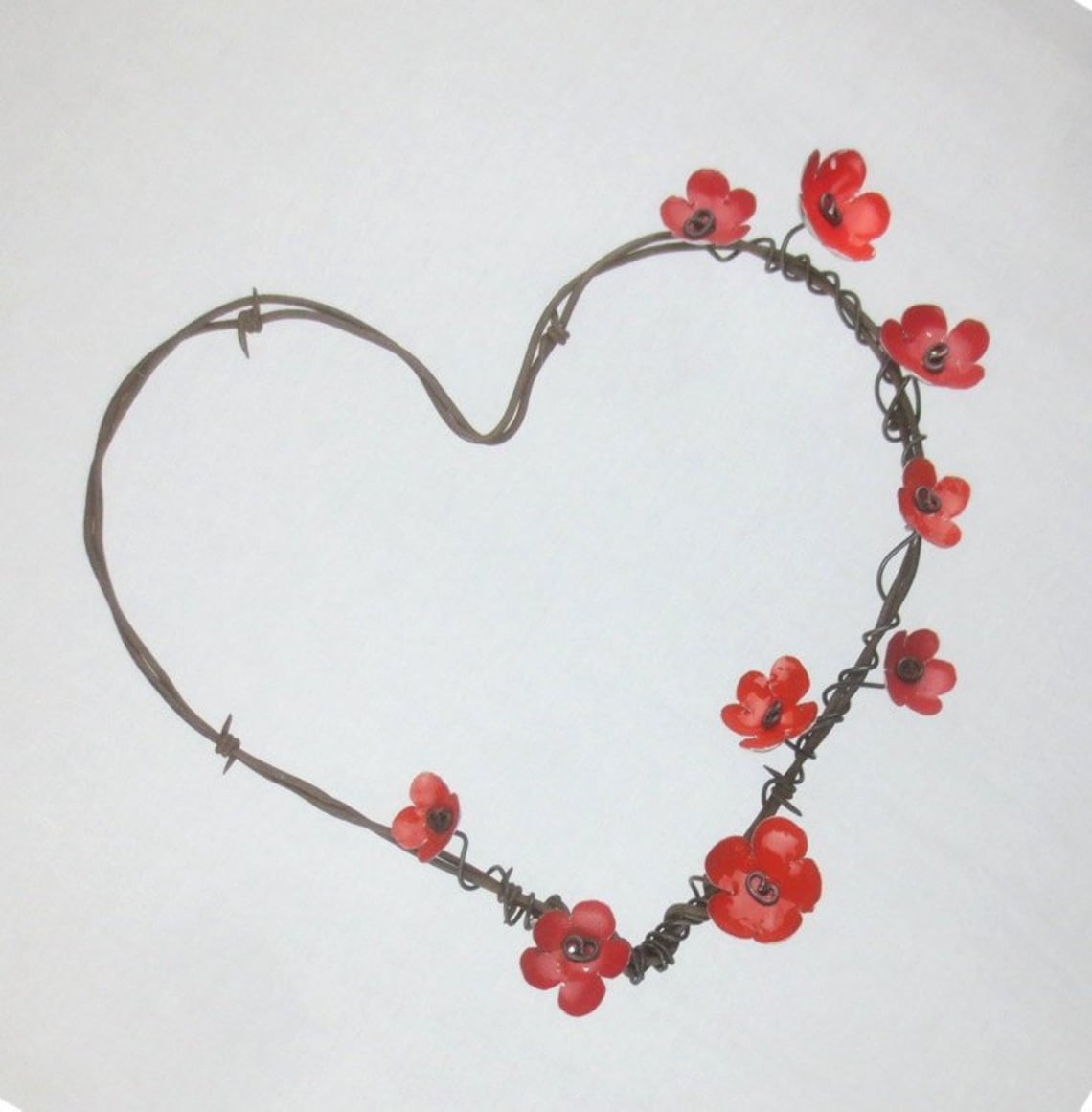 Barbed Wire Heart With Red Forever Blooming Flowers Free - Etsy