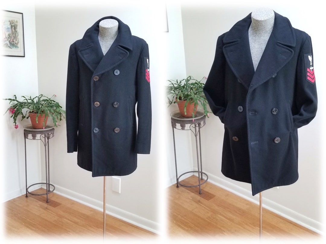 Authentic Vintage Navy PEA COAT Jacket Double Breasted Blue - Etsy