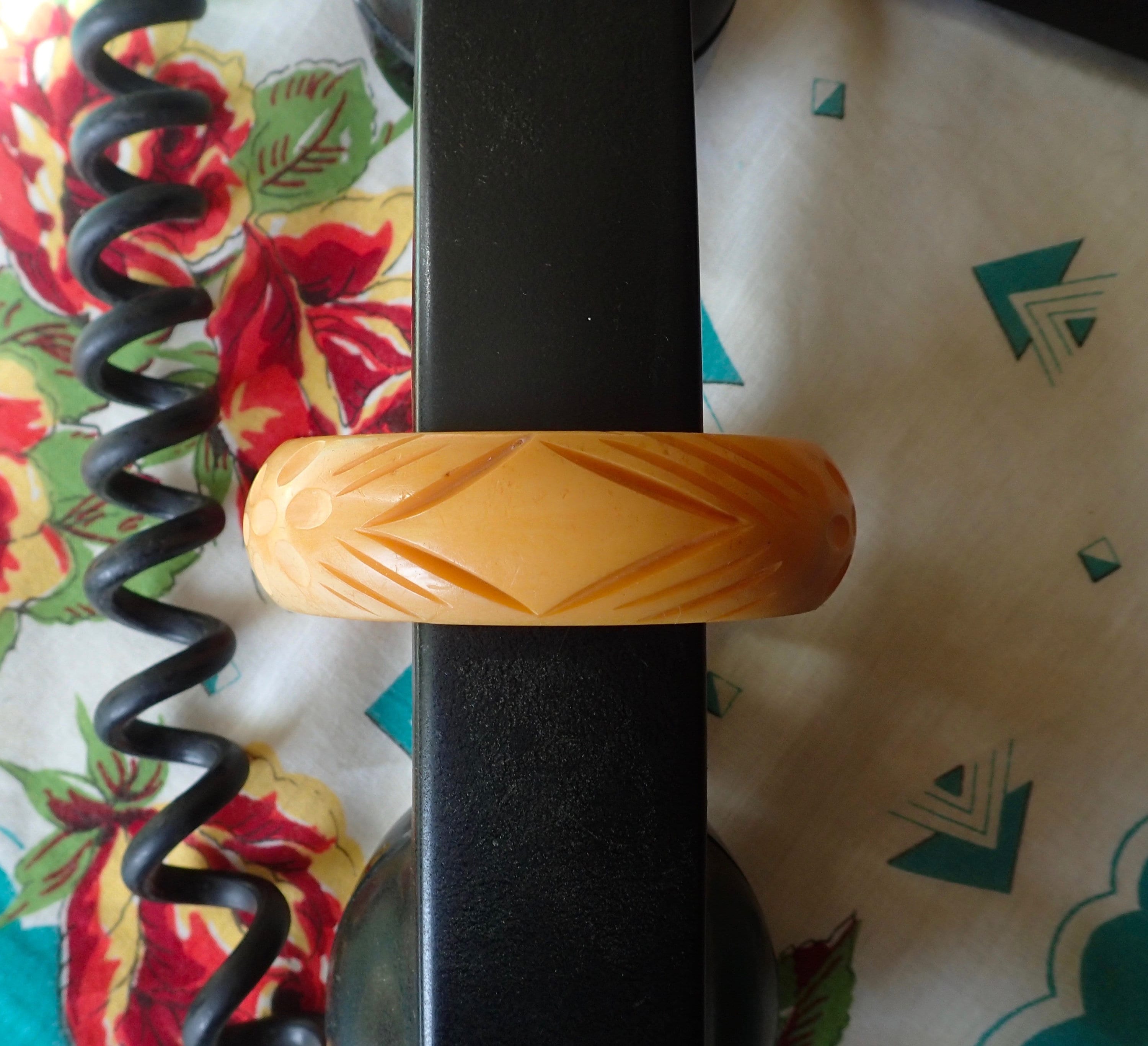 Vintage Carved Gold Bakelite Bracelet Retro | Etsy