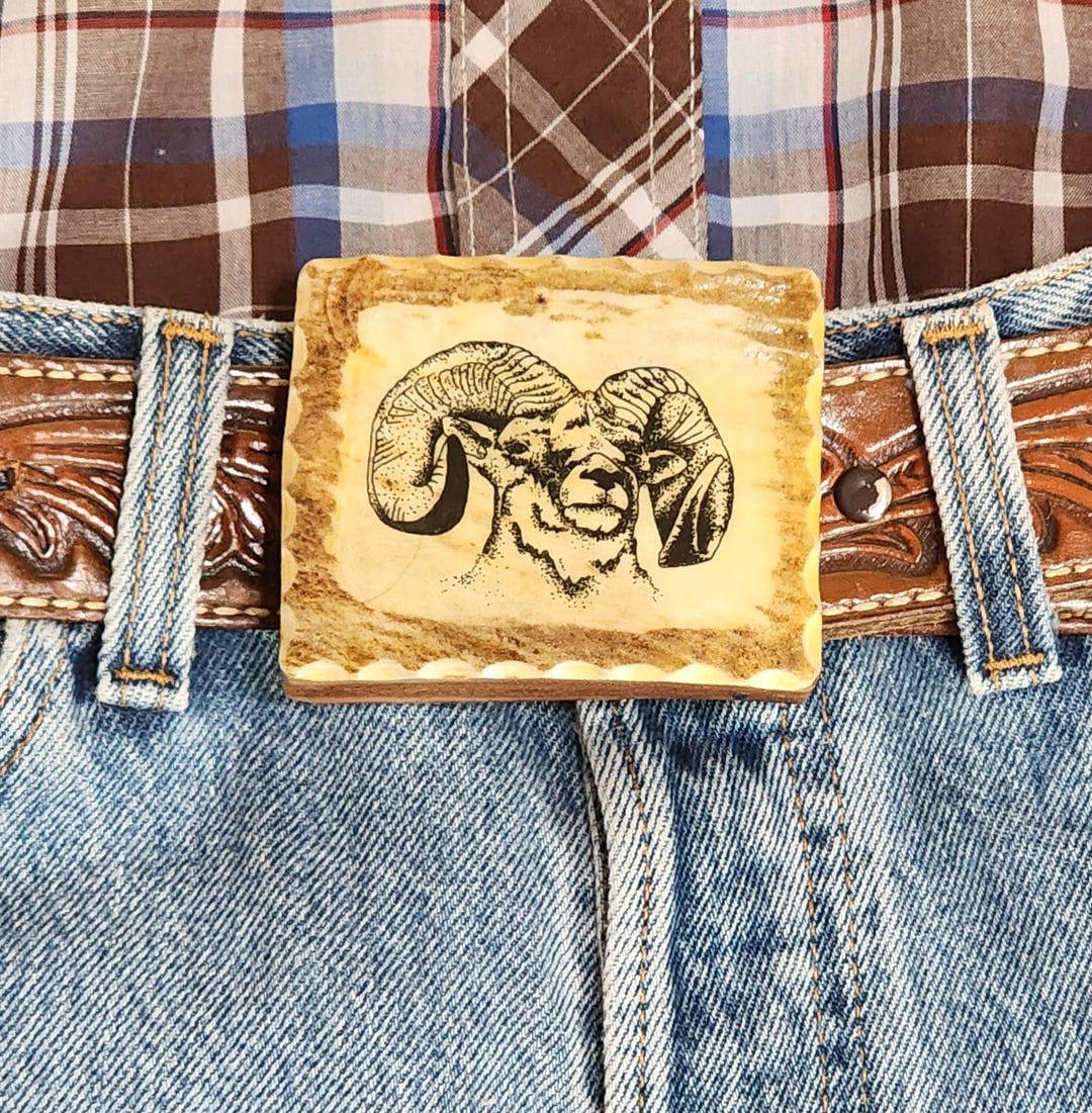 Vintage Hand Made Western Carved Horn and Metal Belt Buckle Showing Big ...