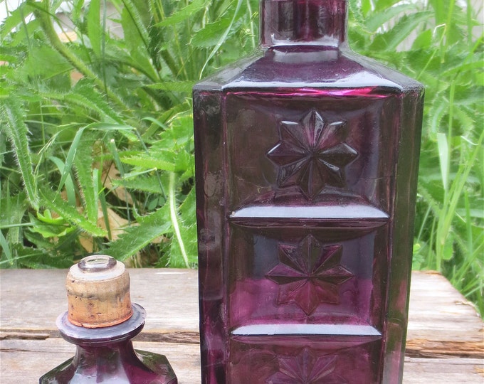Vintage 1960's-1970's Purple Glass Liquor Bottle Decanter W/cork ...