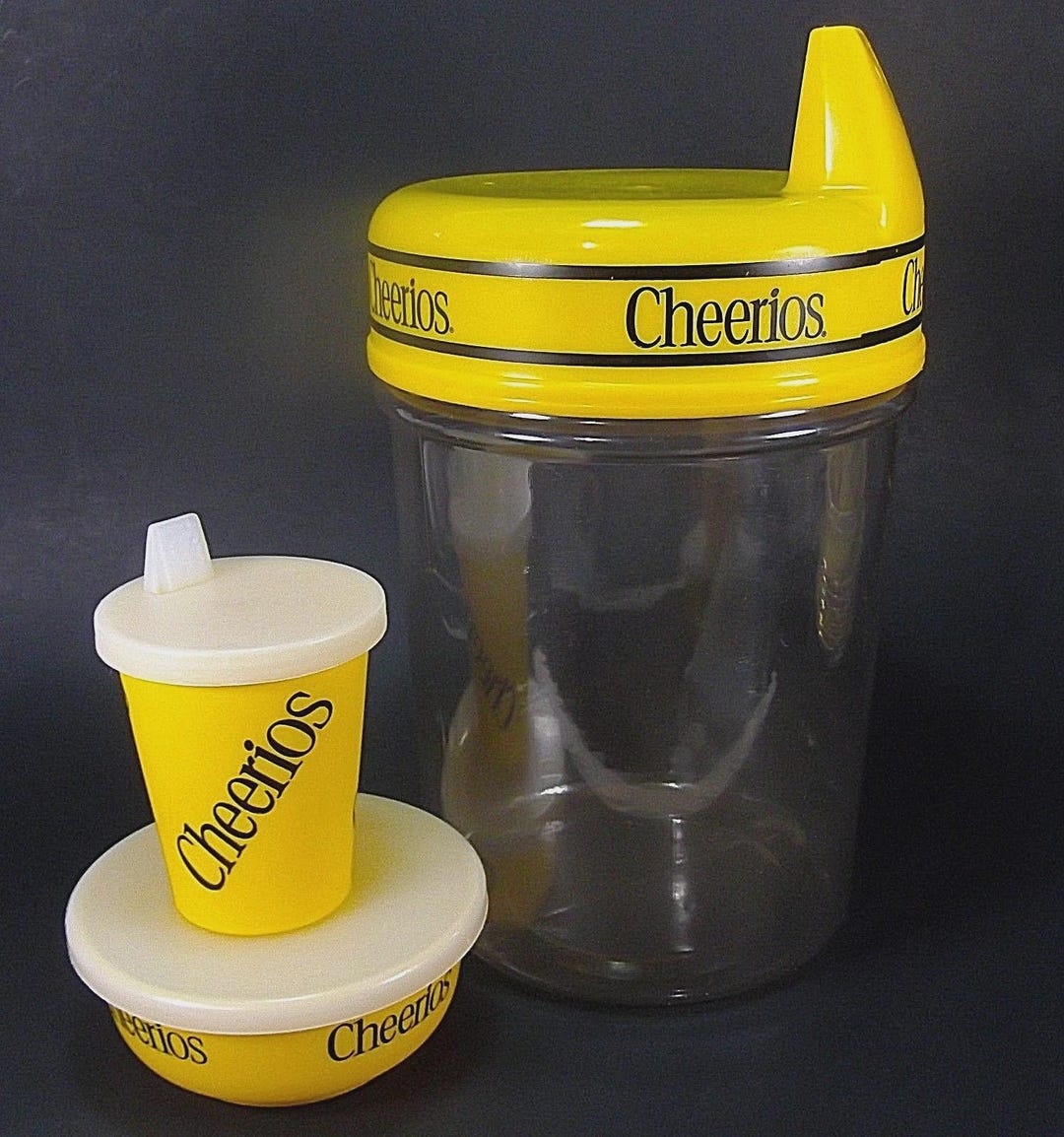 CHEERIOS 15 C Cereal Keeper Canister Bank Sippy Cup Snack Bowl Set ...