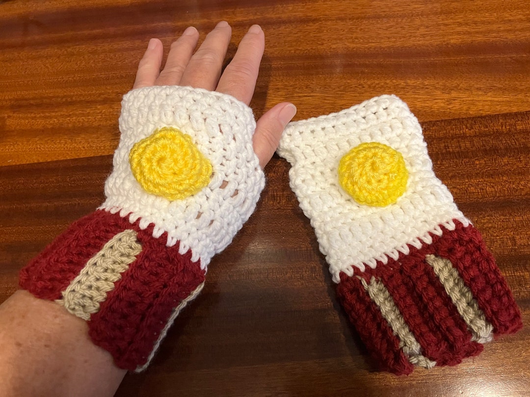 Handmade Crocheted Fingerless Bacon & Eggs Gloves - Etsy