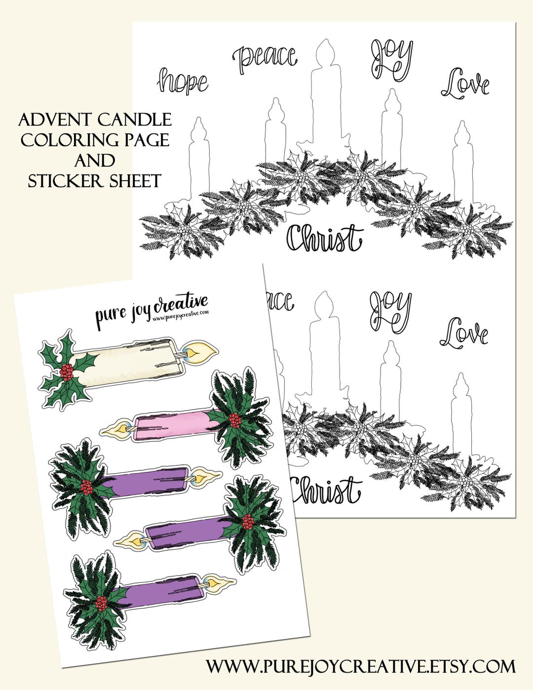 Advent Candle Coloring Page and Sticker Sheet, Sundays in Advent ...