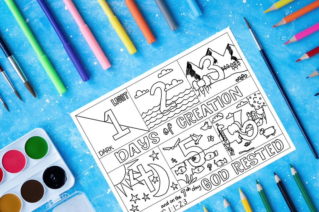 Days of Creation Coloring Page, 6 Day Creation, Genesis Coloring Page ...
