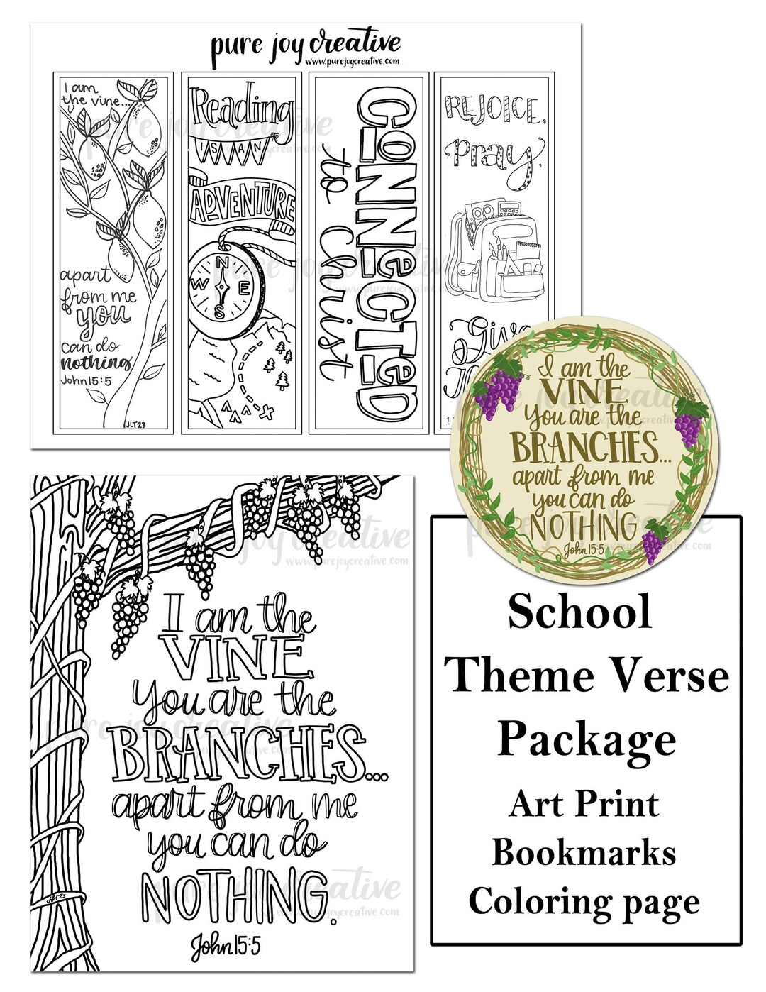 John 15:5 Theme Verse Printable Bundle - I Am the Vine, You Are the ...