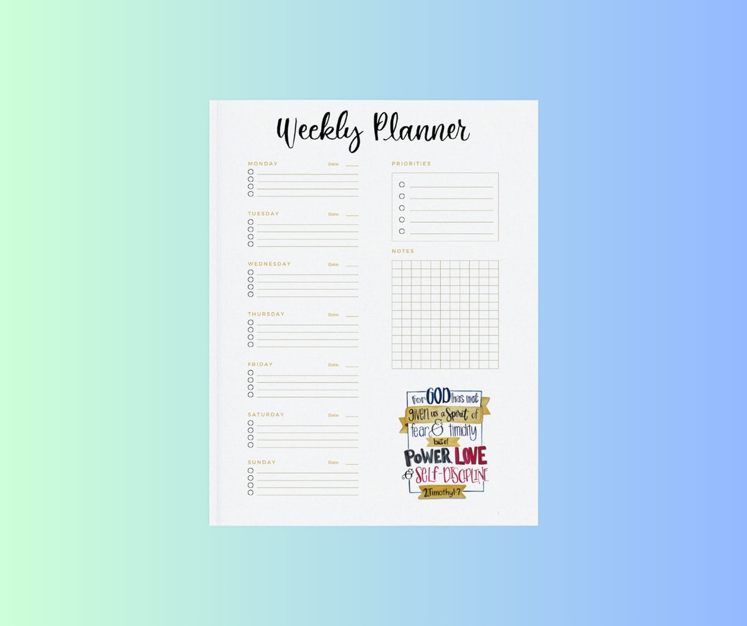 2 Timothy 1:7 Weekly Planner Printable - Etsy