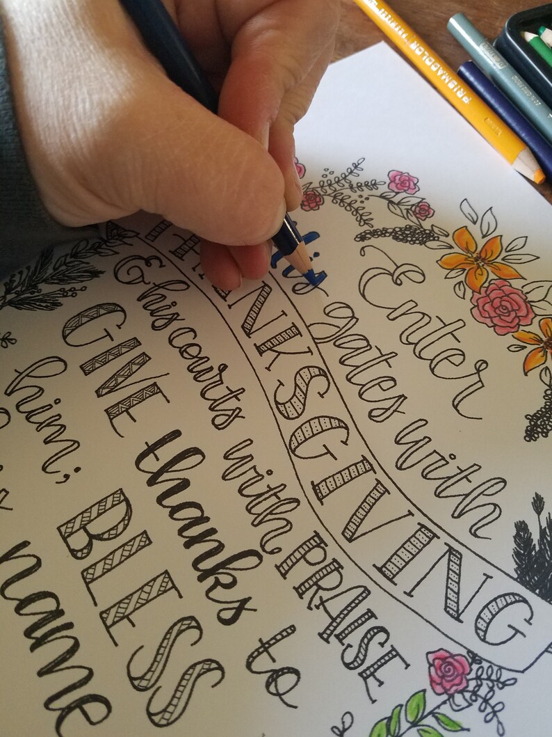 Enter His Gates With Thanksgiving Bible Verse Art Coloring Page Sunday ...