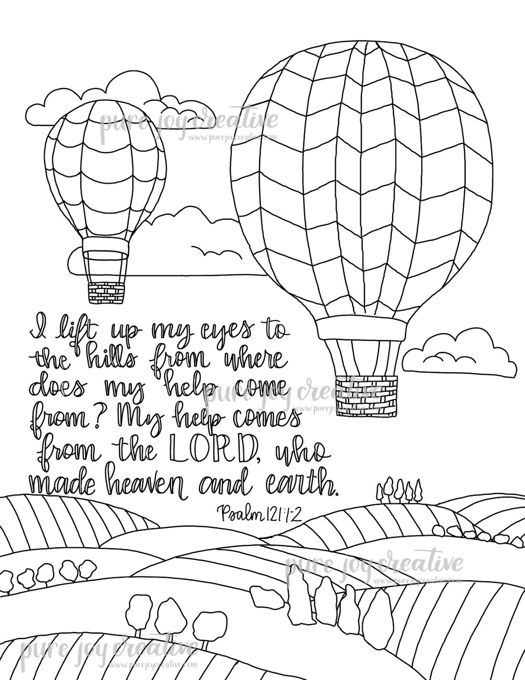 I Lift My Eyes up to the Hills Hot Air Balloon Coloring Page - Etsy