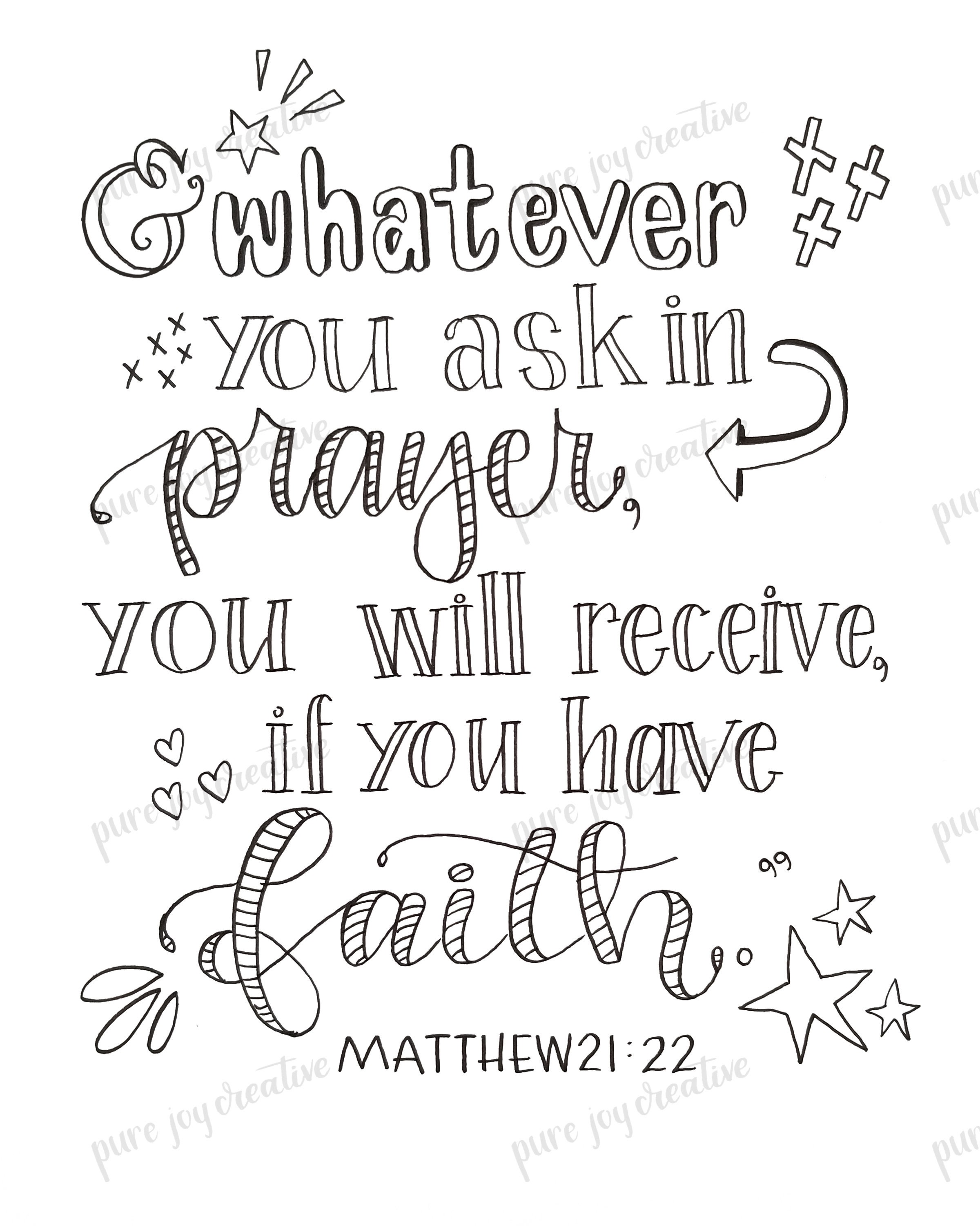 Whatever You Ask in Prayer Matthew 21:22 Printable Coloring - Etsy