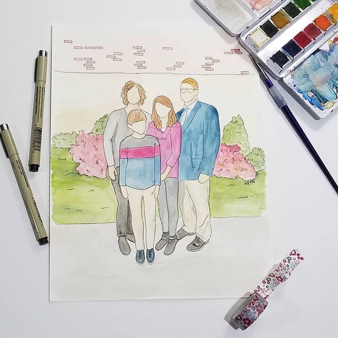 Custom Family Illustration - Watercolor Portrait Painting of Special ...