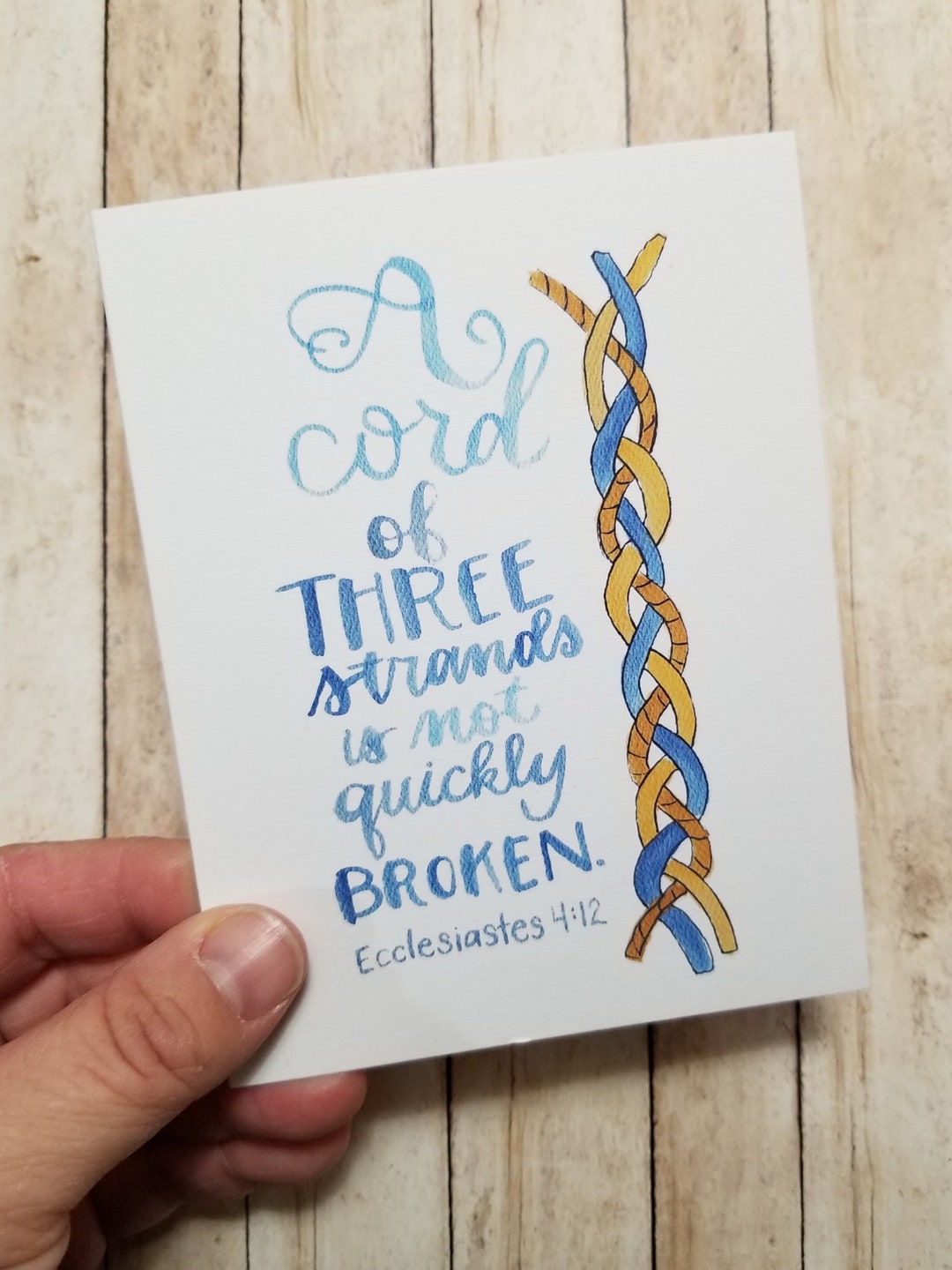 A Cord of Three Strands Watercolored Greeting Card, Wedding Card ...