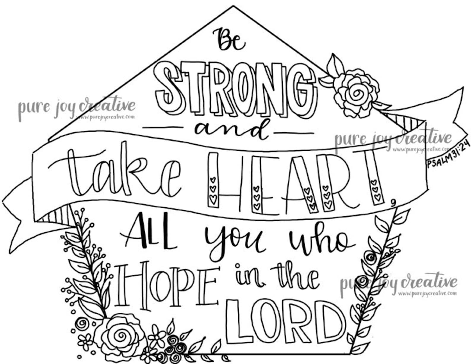 Be Strong and Take Heart Psalm 31:24 Printable Coloring Page - Etsy