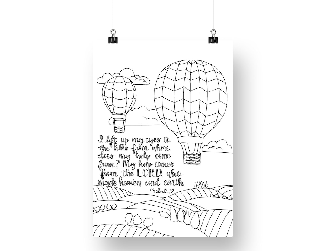 I Lift My Eyes up to the Hills - Hot Air Balloon Coloring Page - Etsy