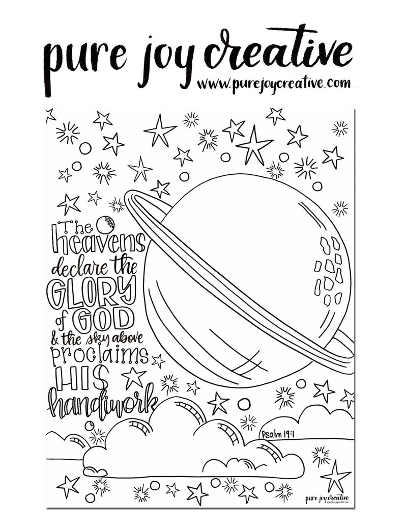 Psalm 19 Space Coloring Page: Christian Children & Adults (digital ...
