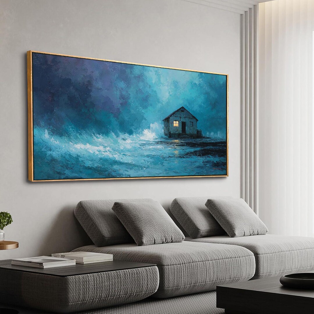 Large Mural Printing - Blue Small House Landscape Canvas Art ...