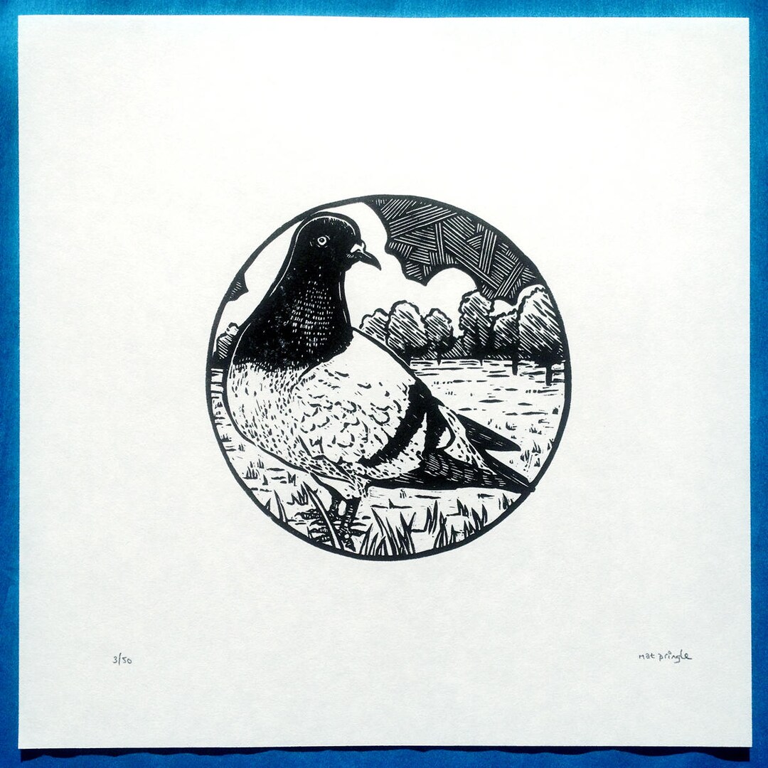 Pigeon Linocut Print - Etsy