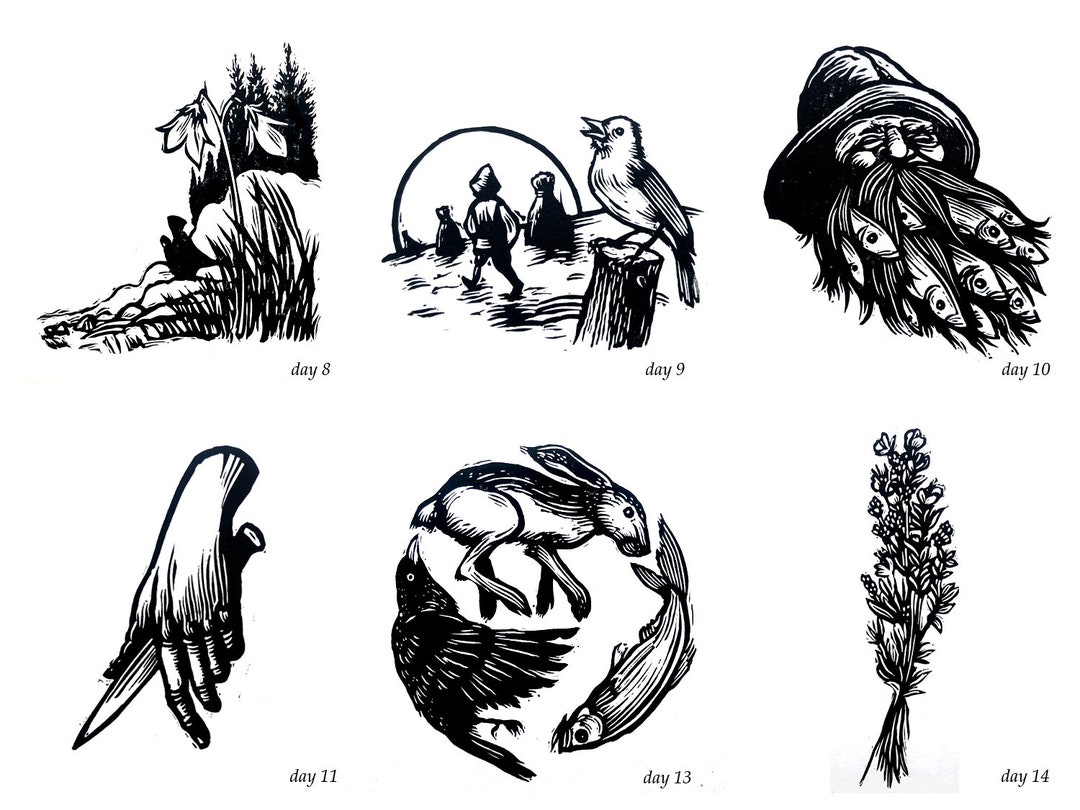 Illustrated Folk Songs Linocut Prints set of Three Prints - Etsy