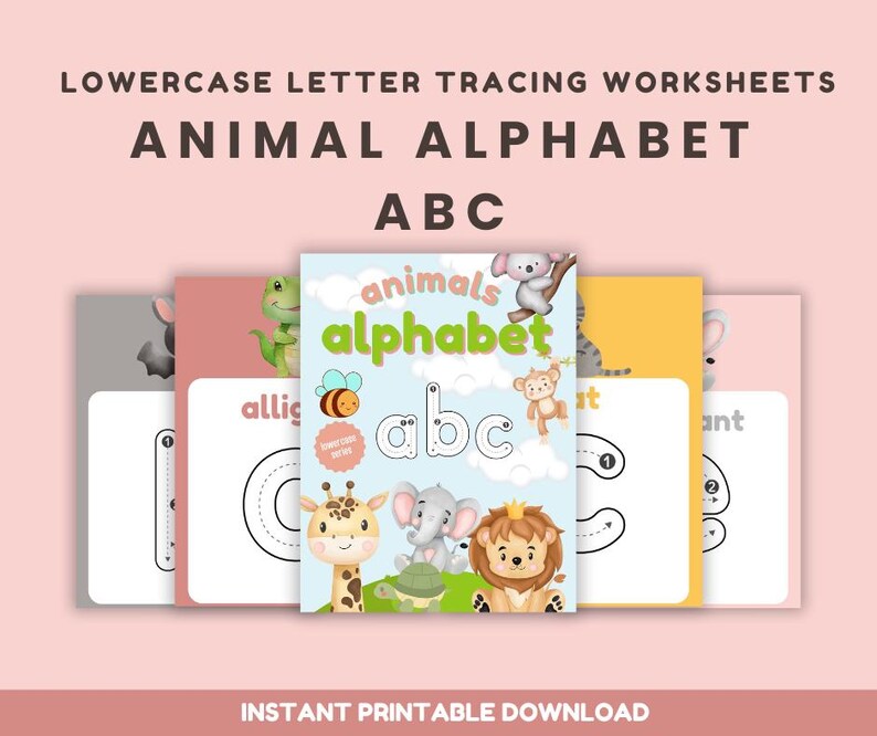 Animal Alphabet ABC | Lowercase Letter Tracing Worksheets | 27-Page ...