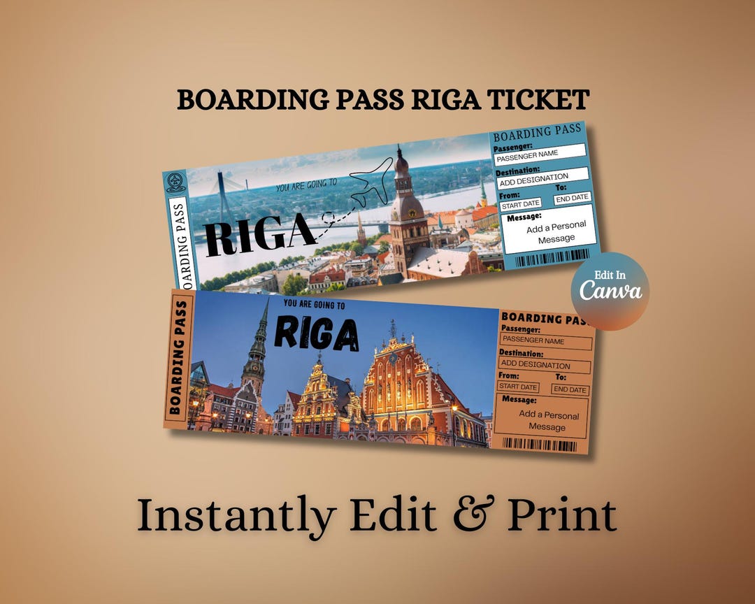 Editable Boarding Pass Riga Ticket Template: Surprise Travel Gift ...