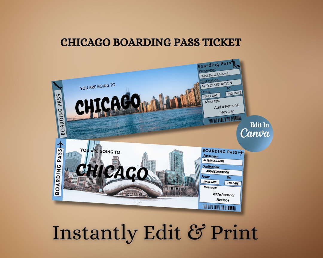 Surprise Chicago Trip Boarding Pass: Editable Travel Gift (digital ...