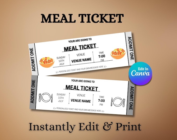 Plantilla de ticket de comida EDITABLE, Ticket de comida, Ticket de ...
