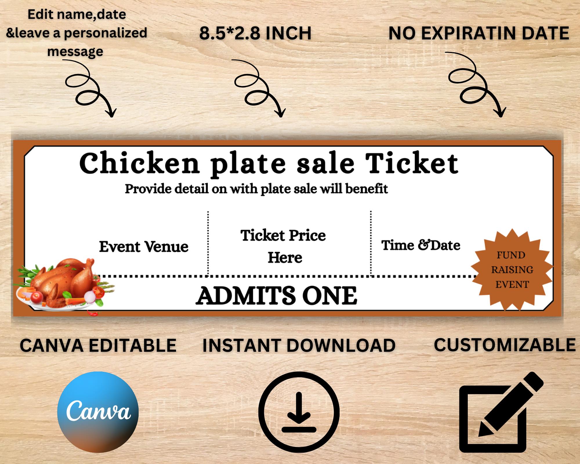 Editable Chicken Plate Sale Ticket, Fundraiser Event (printable PDF) - Etsy