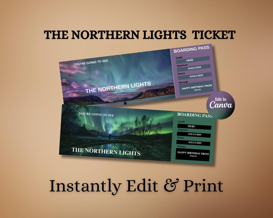 Northern Trip Ticket – Printable Aurora Adventure, Borealis Boarding ...