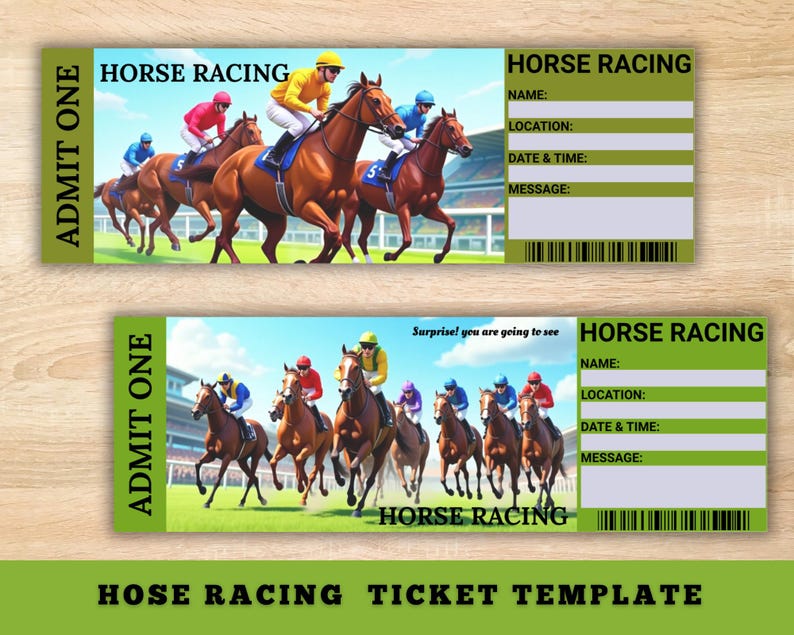 Editable Horse Racing Ticket – Printable Surprise Gift Voucher for Fans ...