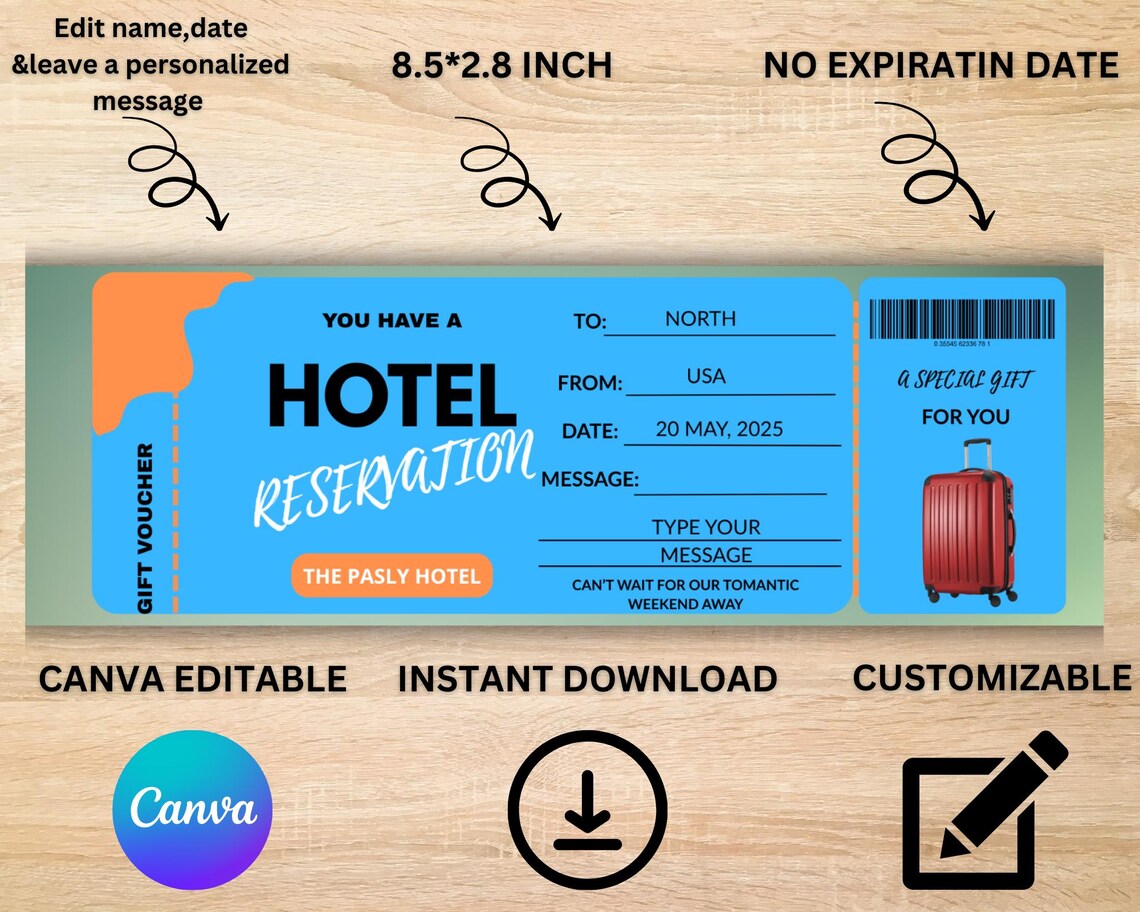 Custom Hotel Reservation Ticket, Surprise Trip Gift (printable) - Etsy