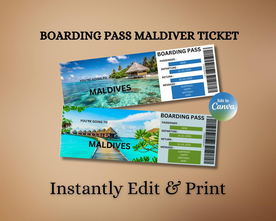 Surprise Maldives Trip Boarding Pass: Editable Vacation Gift (digital ...